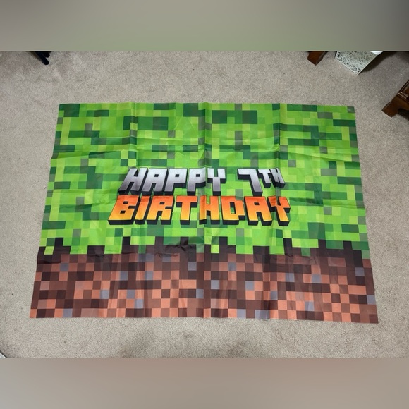 Party Supplies | Minecraft Happy 7th Birthday Sign Banner Cloth ...